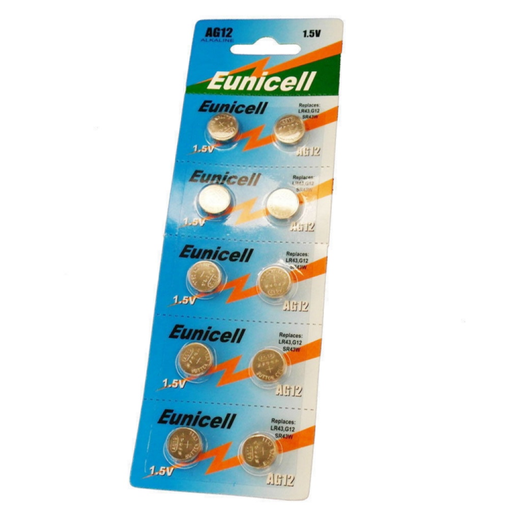 10 x Eunicell AG12 / LR43 1.5V Alkaline Batteries - Discountbattery