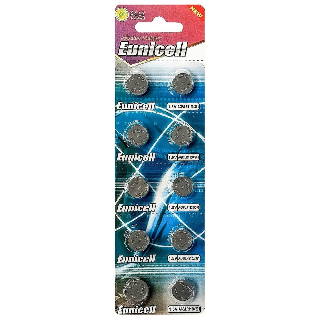 10 x Eunicell AG8 / LR55 1.5V Alkaline Batteries - Discountbattery